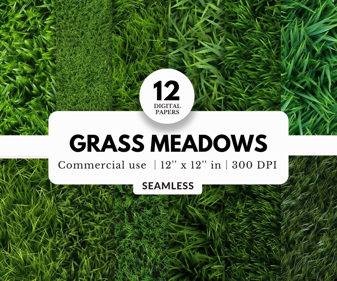 12 Grass Meadows Digital Papers, Seamless, 12x12, JPG Files for ...