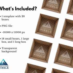 20 Empty Cardboard Box Digital Template, PNG, Grid, Transparent ...