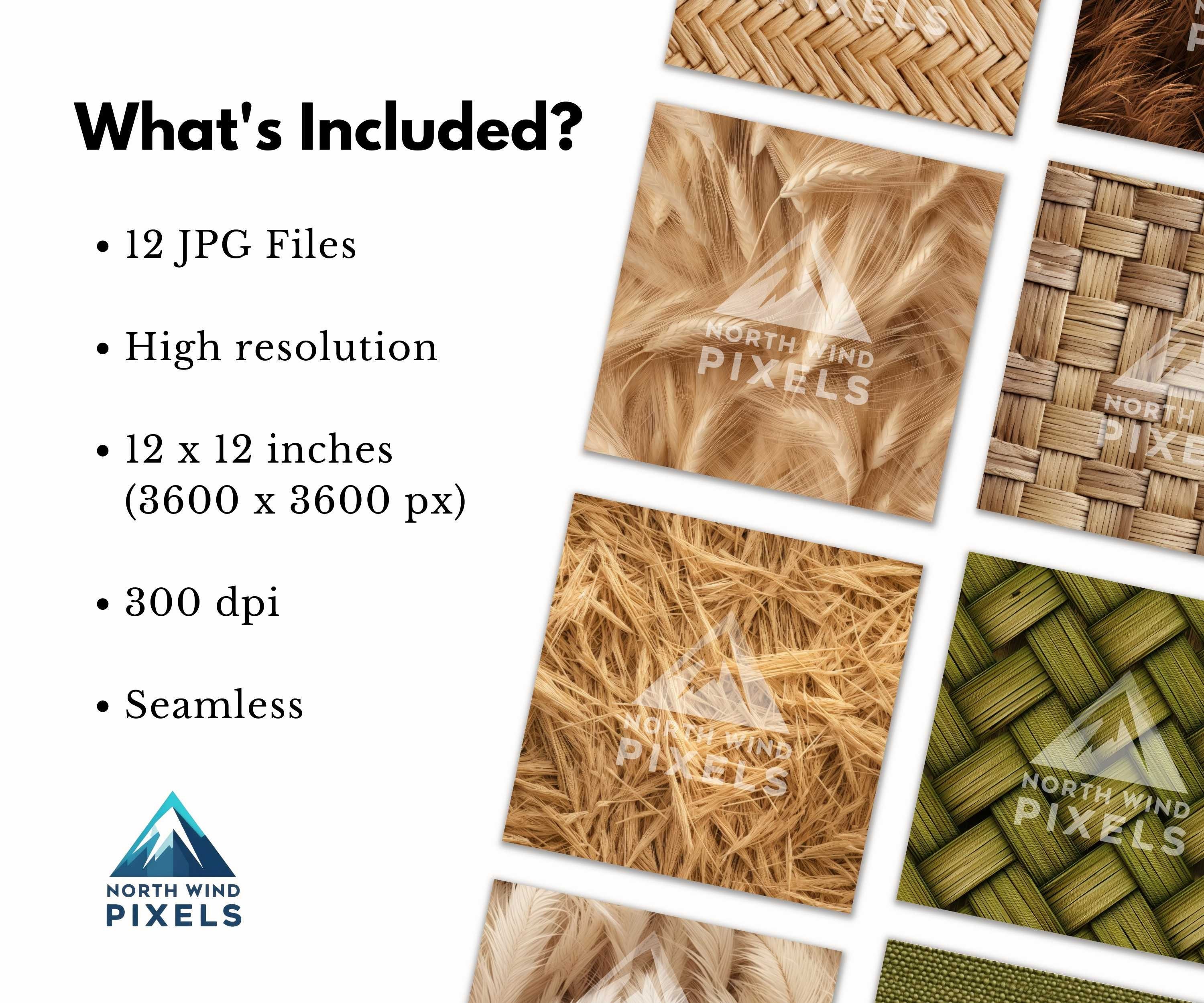 12 Earthy Boho Grass Texture Digital Papers, Seamless Patterns, 12x12 ...