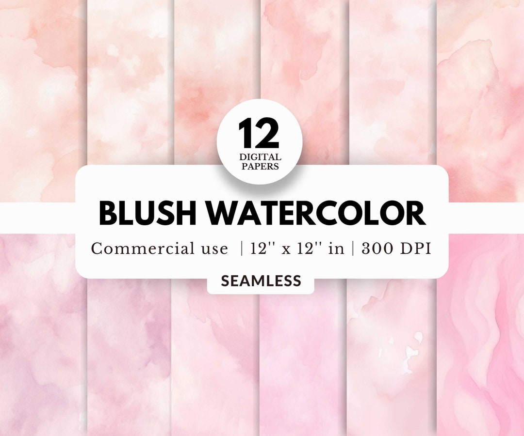 12 Blush Pink Watercolor Digital Papers, Seamless Textures, 12x12, JPG ...
