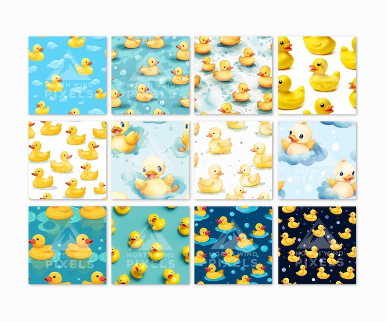 12 Cute Rubber Ducks Digital Papers, Seamless Patterns, 12x12, JPG ...