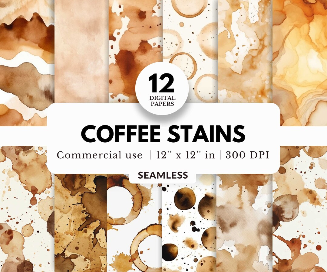 12 Coffee Stains Digital Papers, Seamless Patterns, 12x12, JPG Download ...