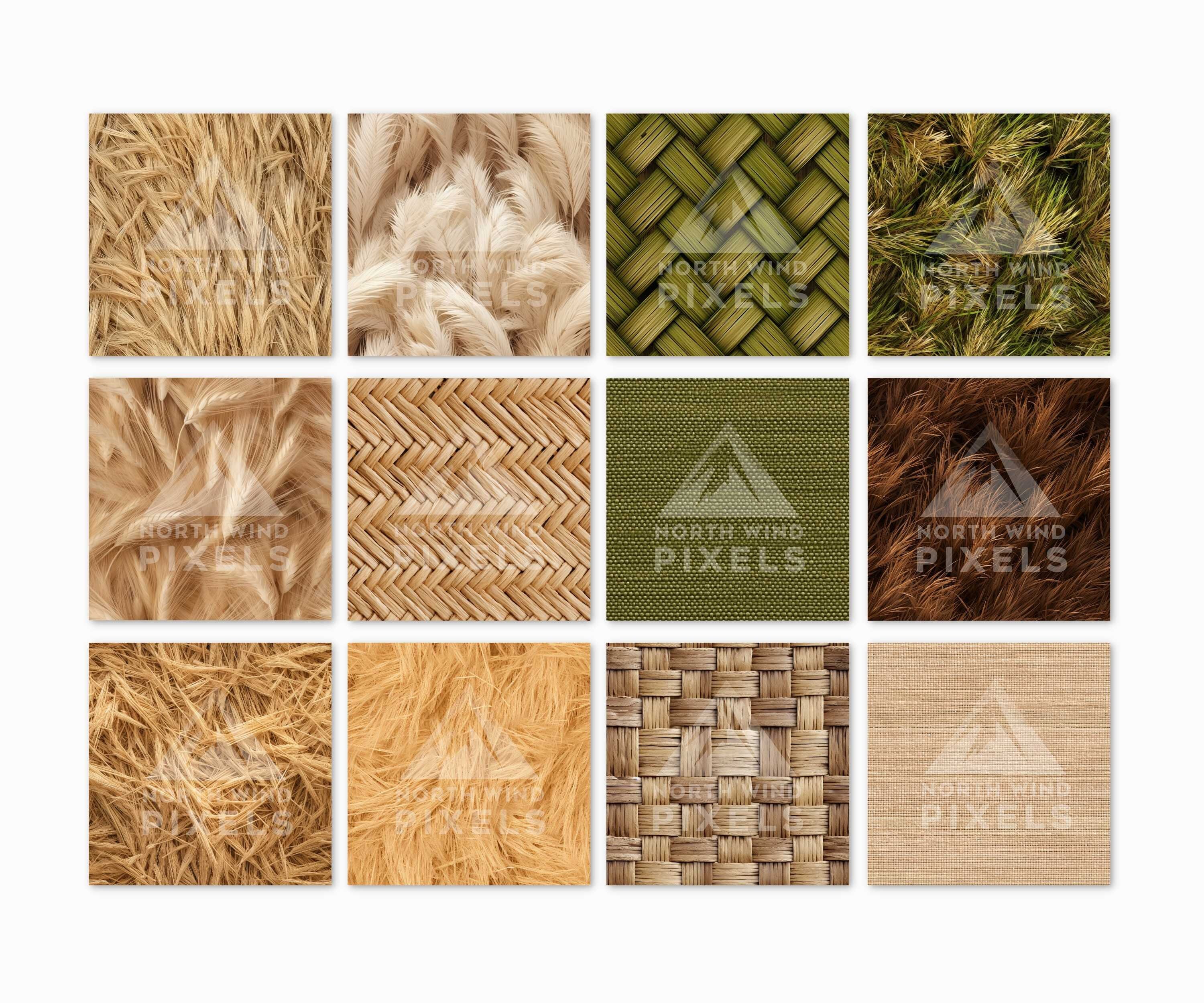 12 Earthy Boho Grass Texture Digital Papers, Seamless Patterns, 12x12 ...