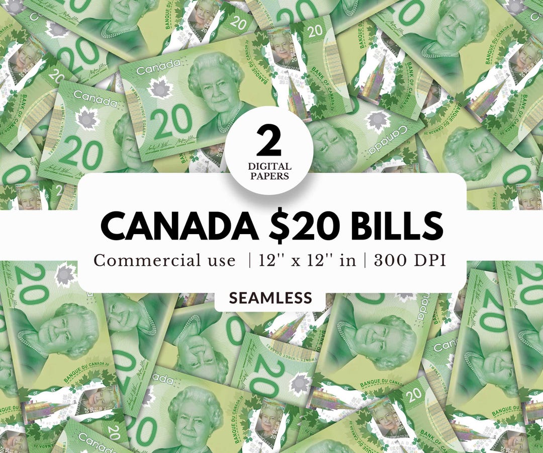 Canada 20 Dollar Bills Digital Papers, Seamless Patterns, JPG Download ...