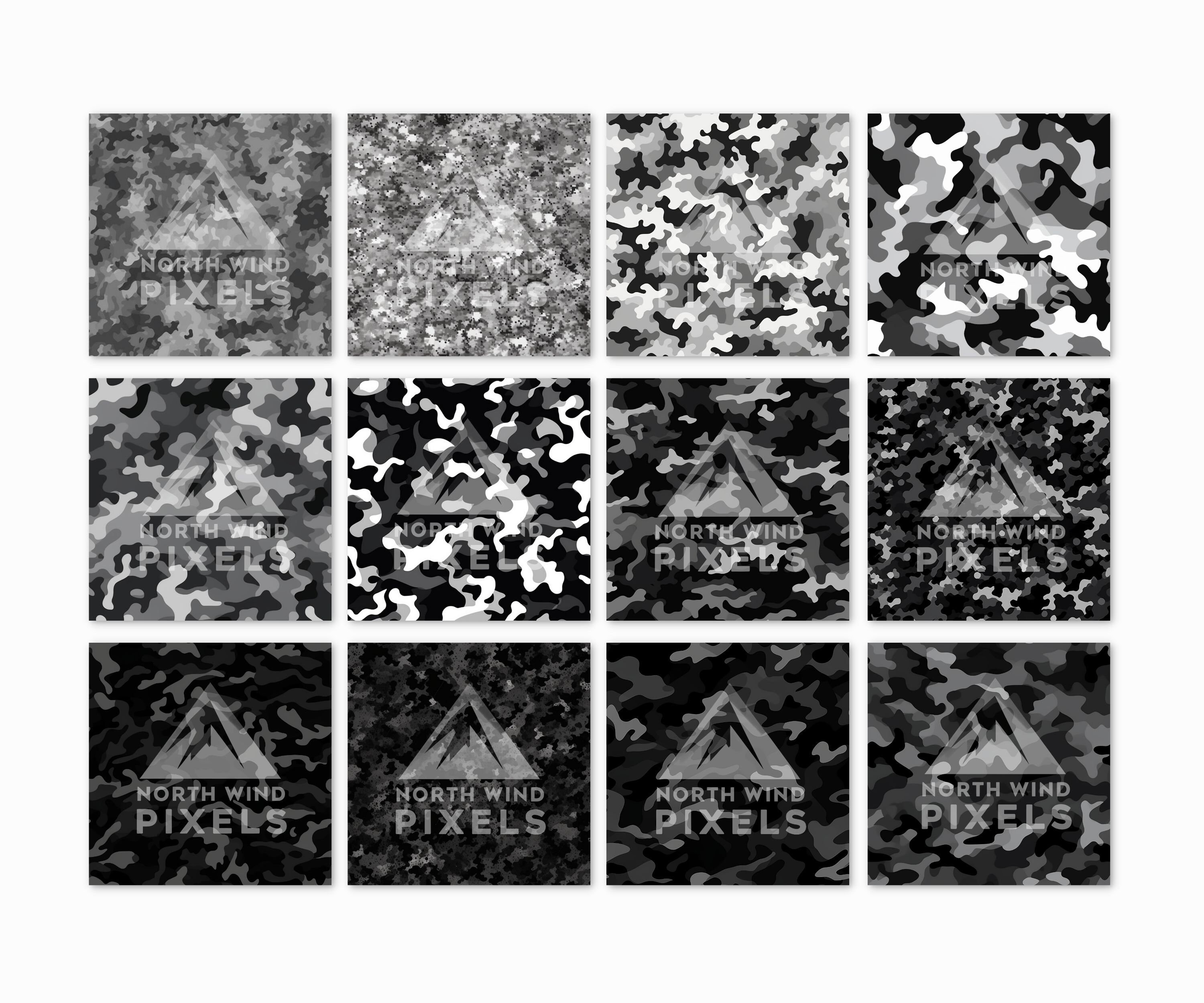 12 Black Camouflage Digital Papers, Seamless Patterns, 12x12, JPG, Army ...