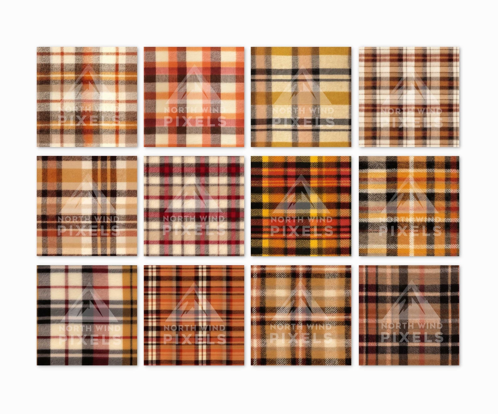 12 Fall Tartans Digital Paper Bundle, Seamless Pattern, 12x12, Orange ...