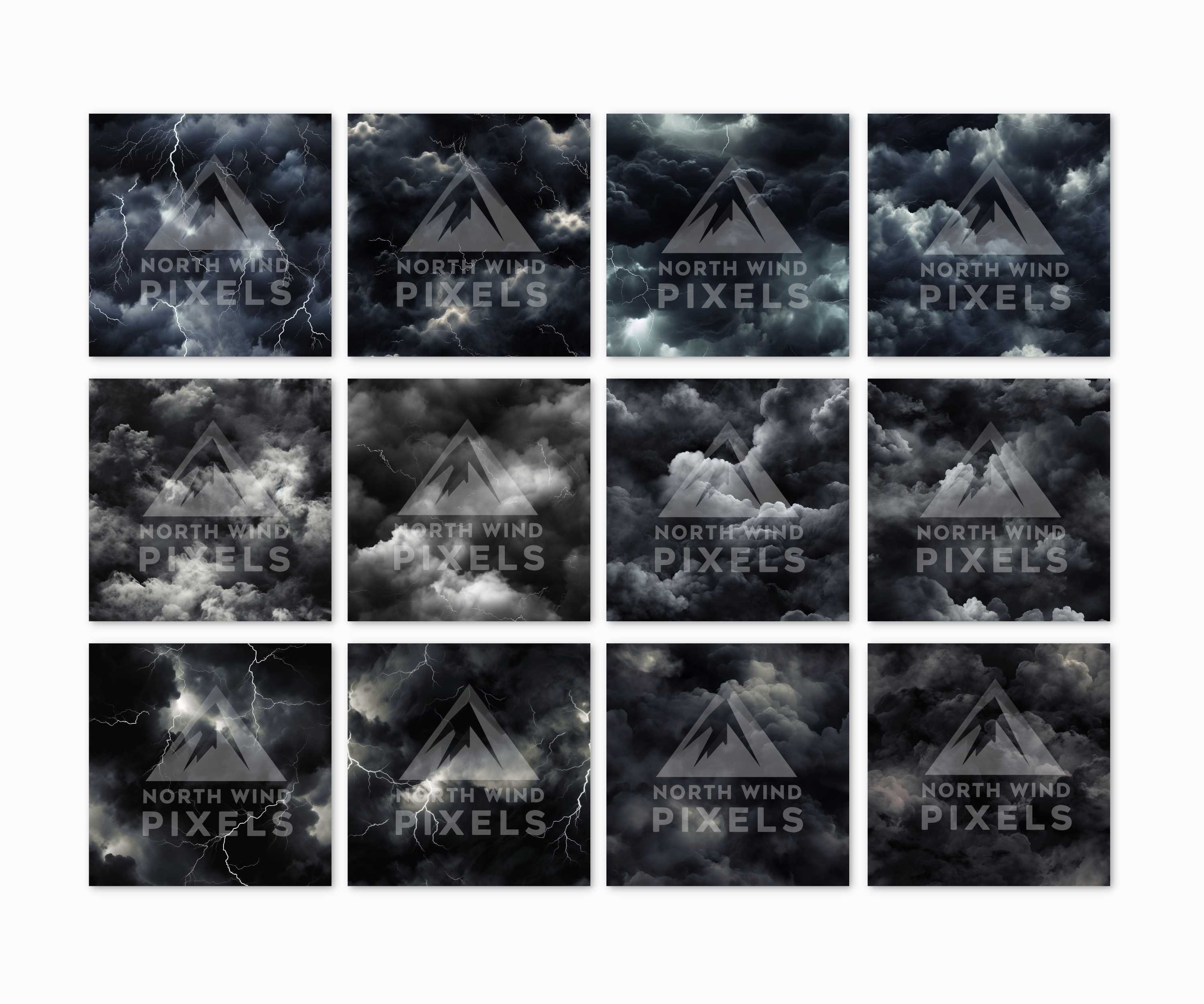 12 Dark and Stormy Digital Papers, Seamless Patterns, 12x12, Black ...