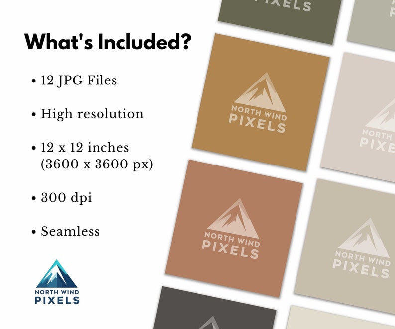 12 Japandi Colors Digital Paper Bundle, Seamless Pattern, 12x12, Set of ...