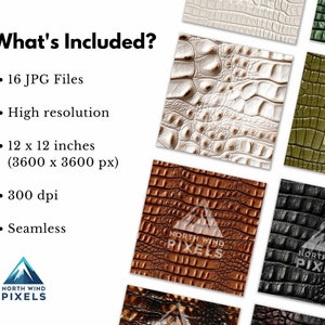16 Luxury Crocodile Leather Digital Papers, Seamless Textures, 12x12 ...