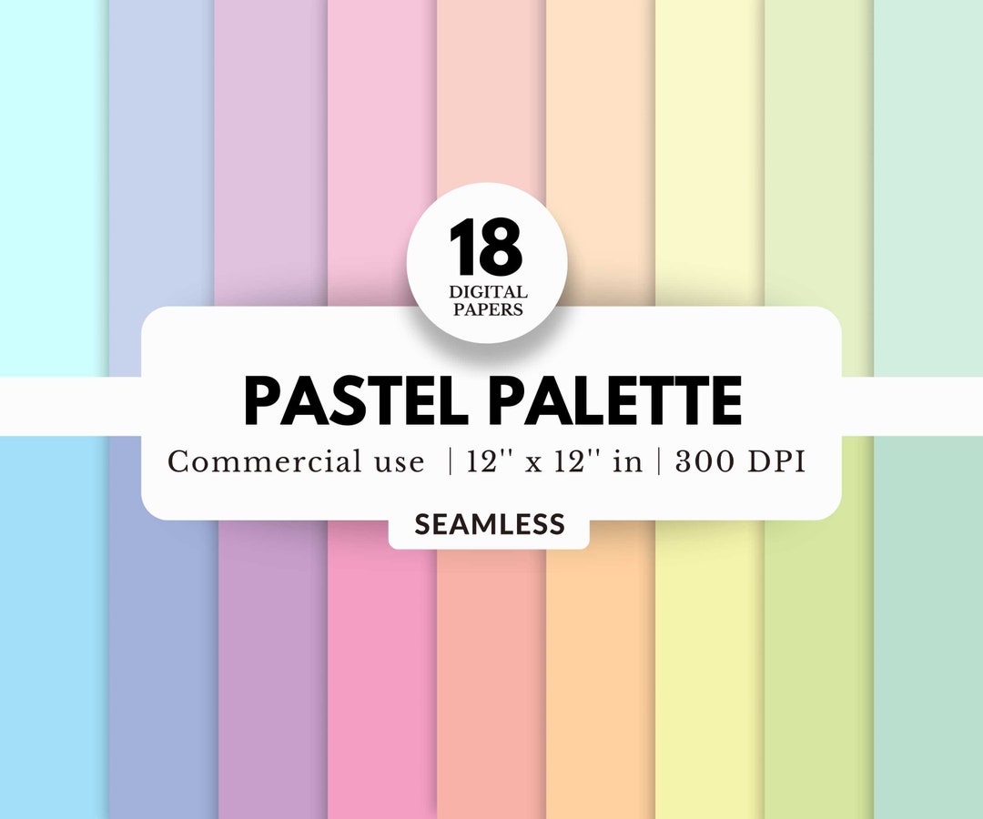 18 Pastel Palette Digital Paper Bundle, Solid Colors, 12x12, JPG ...