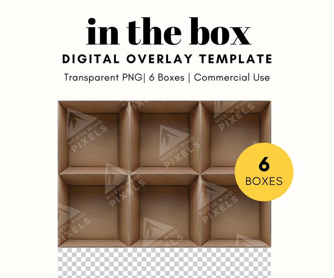6 Empty Cardboard Box Digital Template, PNG, Grid, Transparent ...