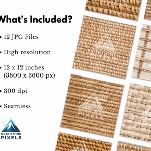 12 Naturally Woven Digital Papers, Seamless, 12x12, Realistic Weave ...