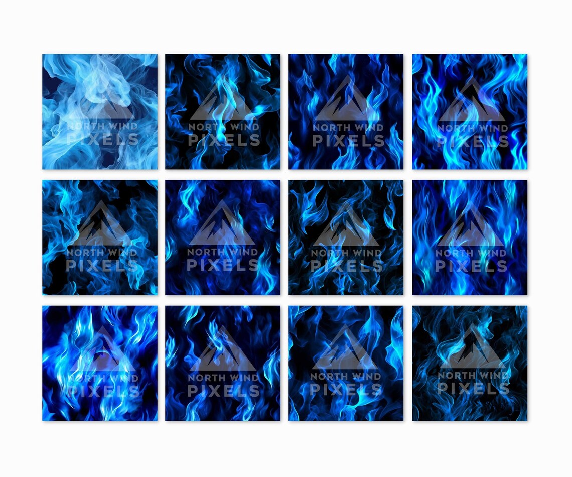 12 Blue Flames Digital Papers, Seamless Patterns, 12x12, JPG Download ...