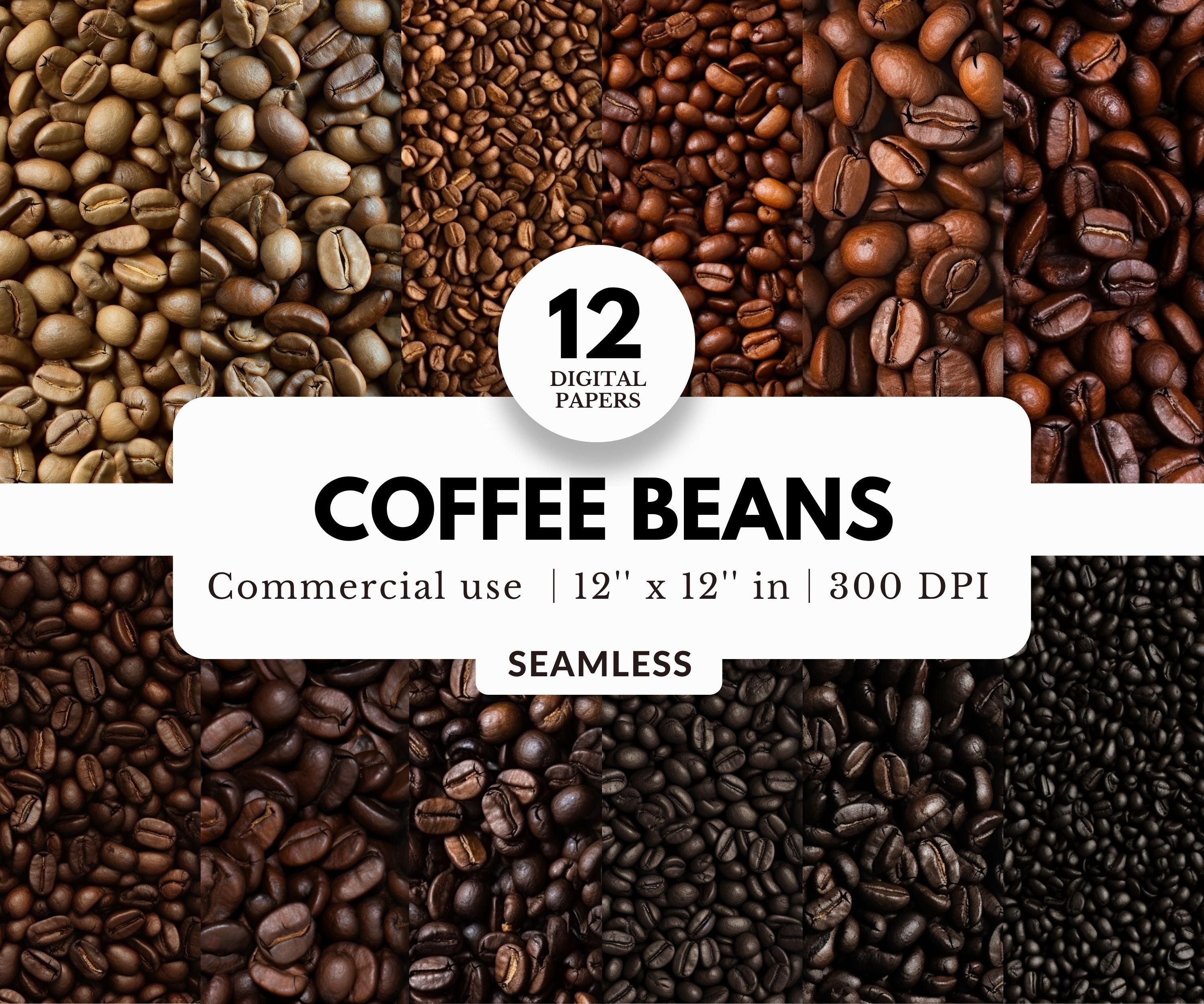 12 Coffee Beans Digital Papers, Seamless Pattern, 12x12, JPG Files ...
