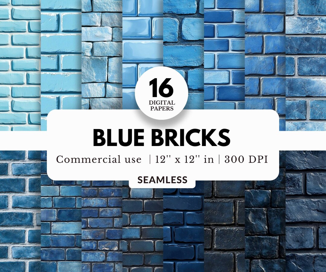 16 Blue Brick Texture Digital Papers, Seamless Patterns, 12x12, JPG ...