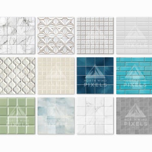 12 Tile Textures Digital Papers, Repeating Pattern, 12x12, White Marble ...