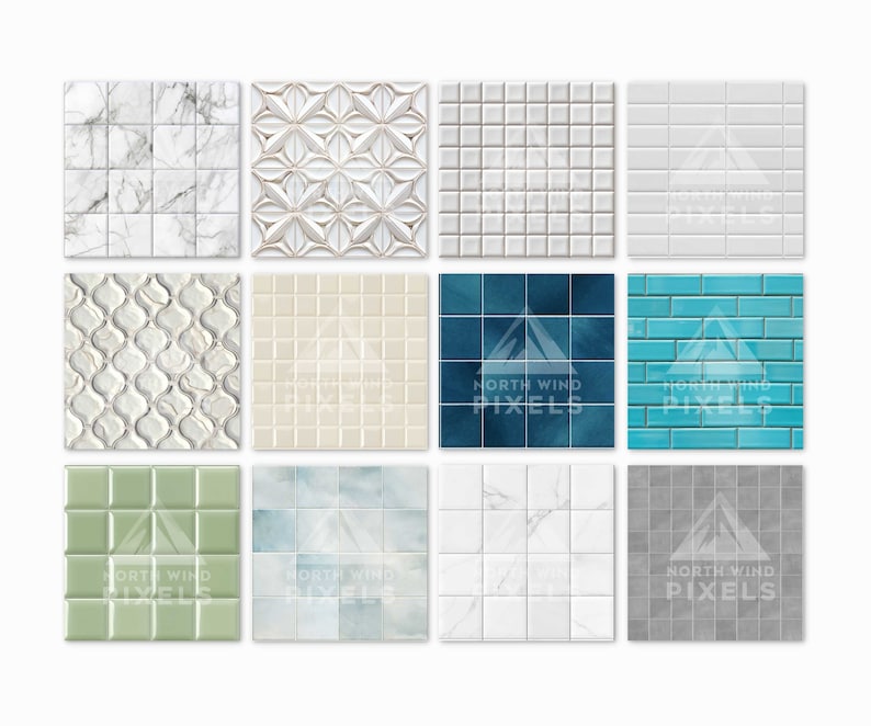 12 Tile Textures Digital Papers, Repeating Pattern, 12x12, White Marble ...