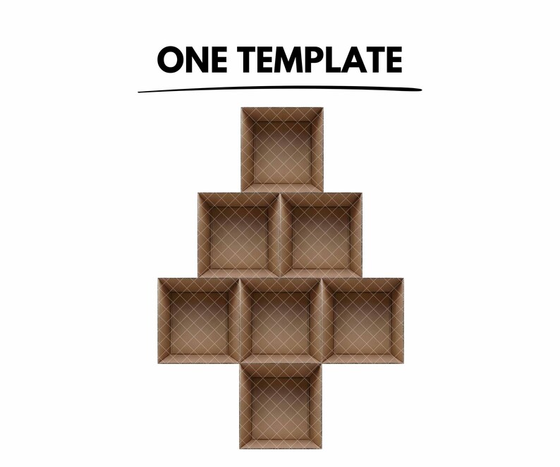 7 Cardboard Box Digital Template, Christmas Tree Shape, PNG, Grid ...