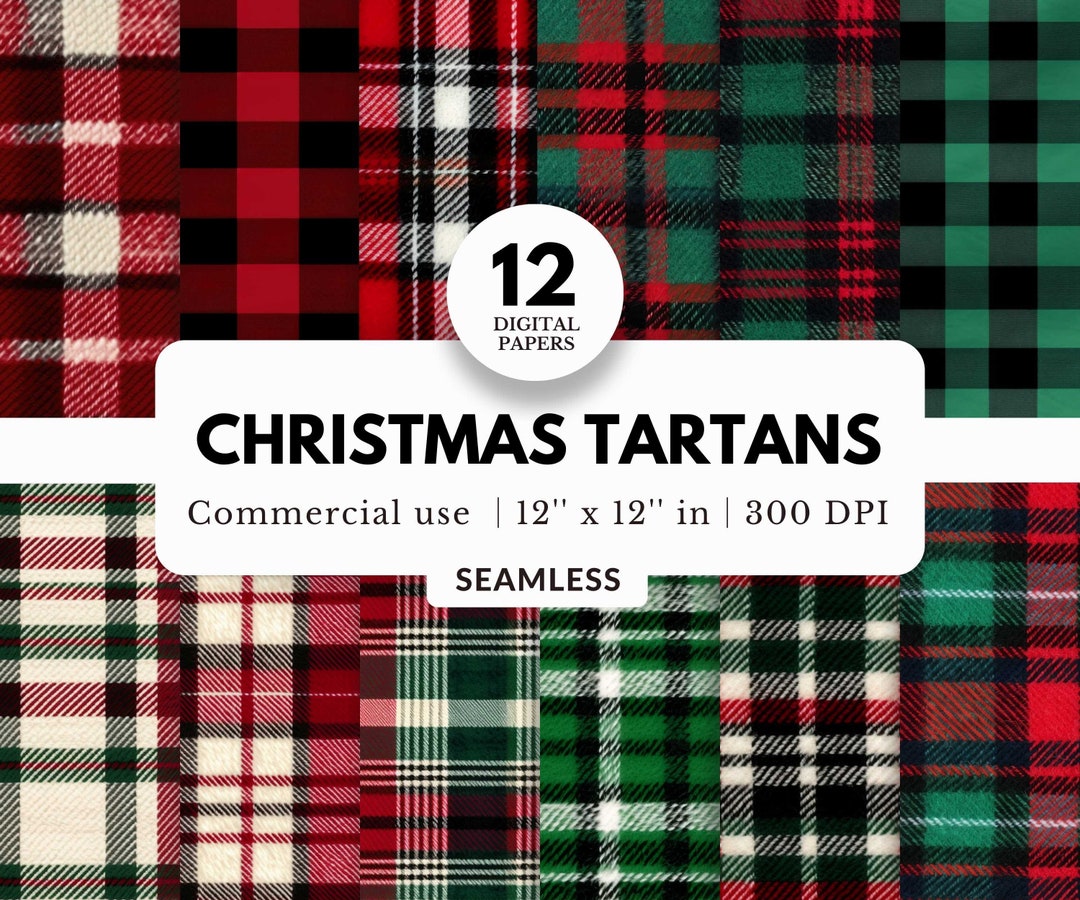12 Christmas Tartan Digital Papers, Seamless Pattern, 12x12, JPG ...