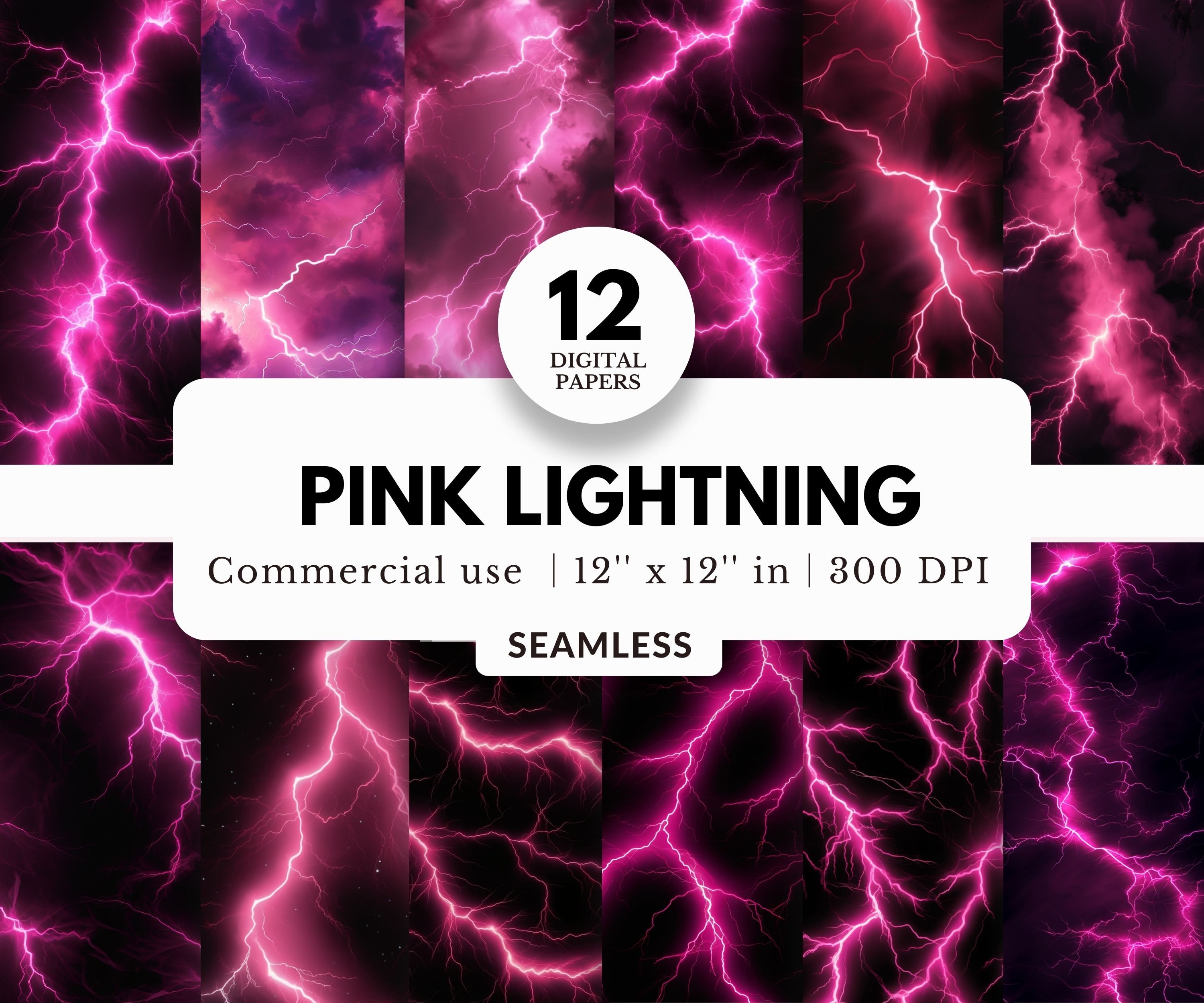 12 Pink Lightning Digital Papers, Seamless Patterns, 12x12, JPG ...
