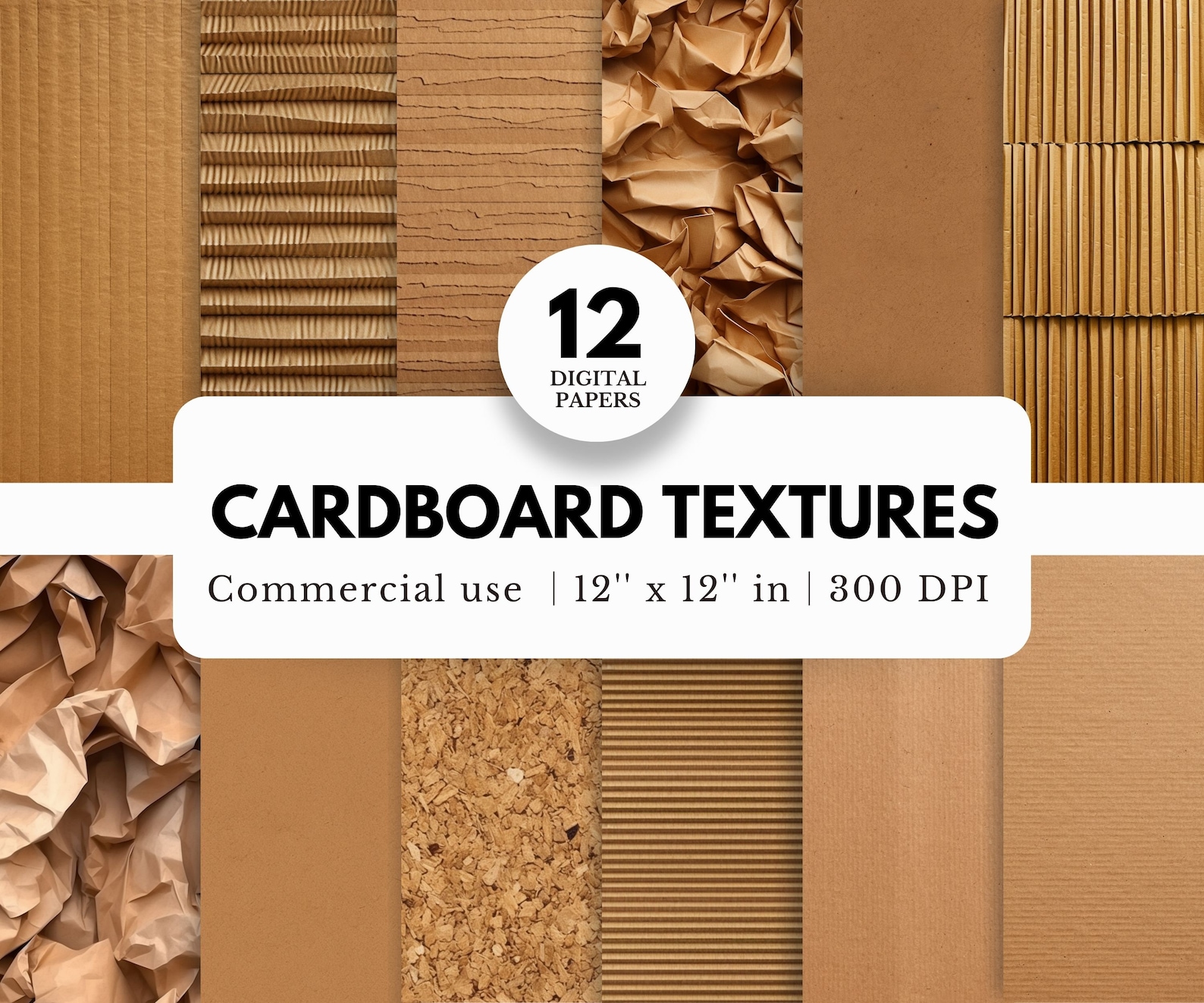 12 Cardboard Texture Digital Papers, 12x12, JPG Download, Realistic ...