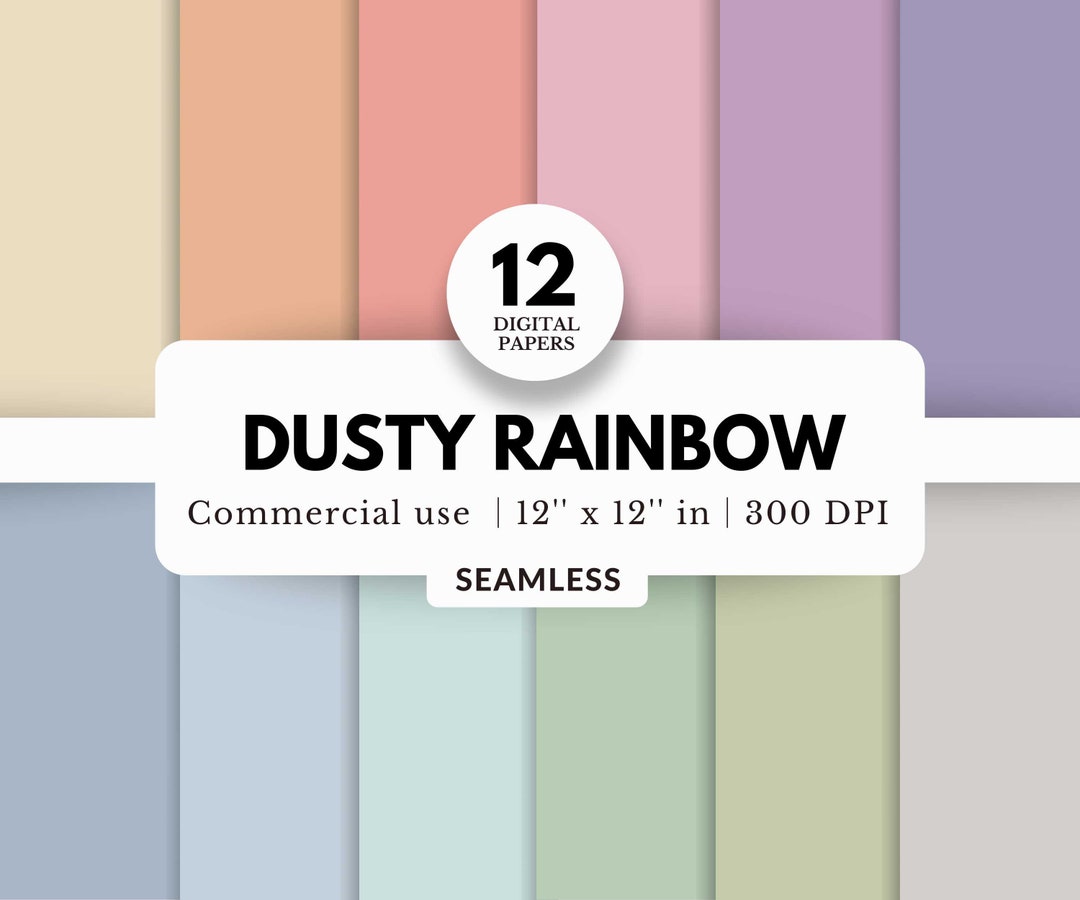 12 Dusty Rainbow Digital Papers, 12x12, JPG Download, Muted Solid ...