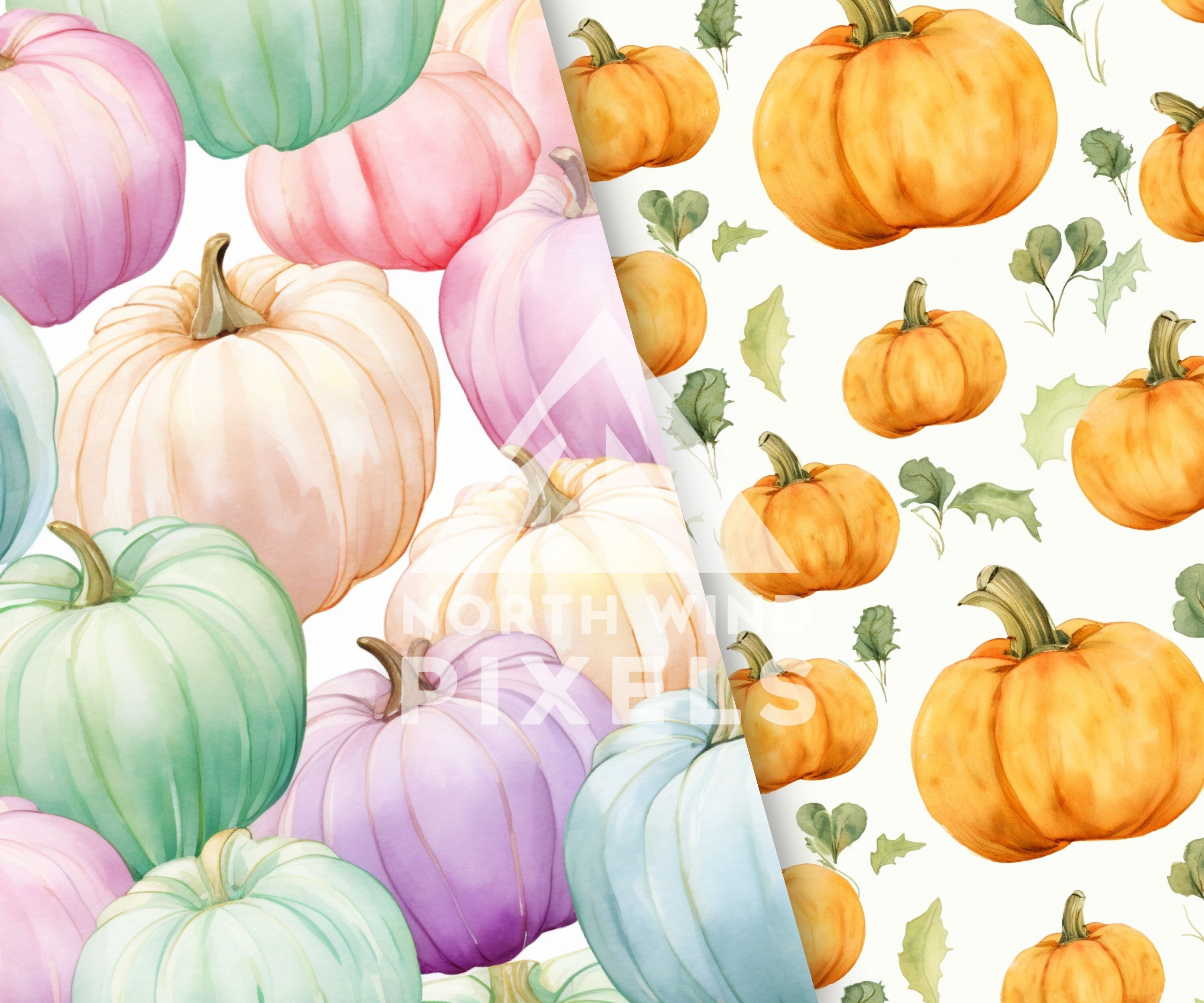 18 Watercolor Pumpkin Digital Papers, Seamless Patterns, 12x12, JPG ...