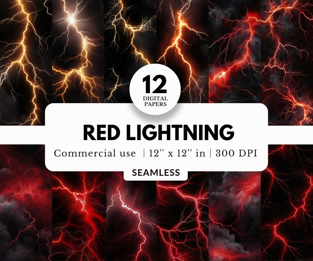 12 Red Lightning Digital Papers, Seamless Patterns, 12x12, JPG Download ...