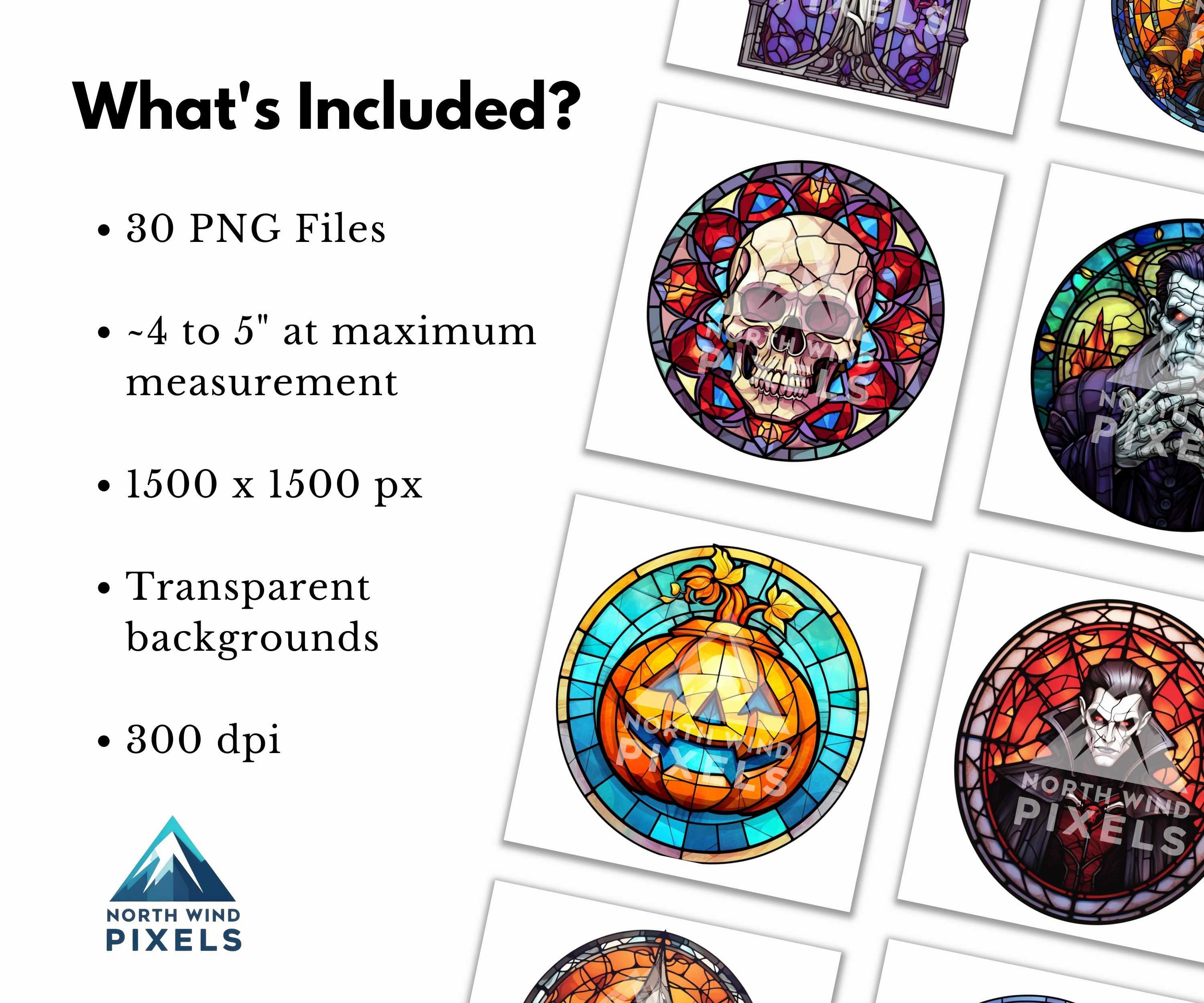 30 Stained Glass Halloween Clip Art, PNG Files, Transparent Background ...