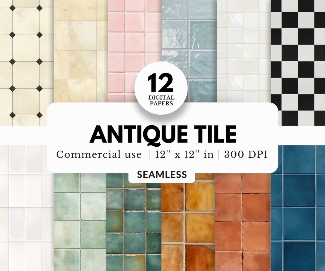 12 Antique Tile Textures Digital Papers, Repeating Pattern, Old Vintage ...
