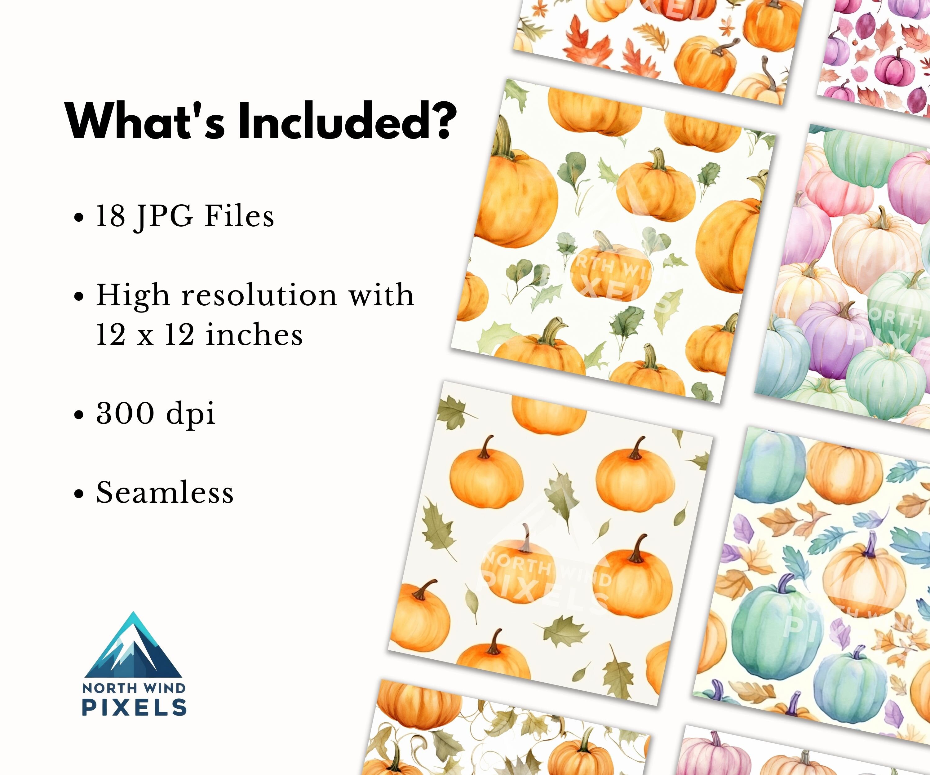 18 Watercolor Pumpkin Digital Papers, Seamless Patterns, 12x12, JPG ...