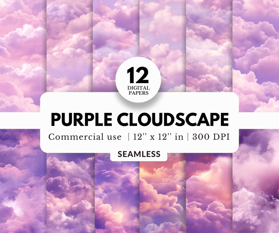12 Purple Cloudscape Digital Papers, Seamless Patterns, 12x12, JPG ...