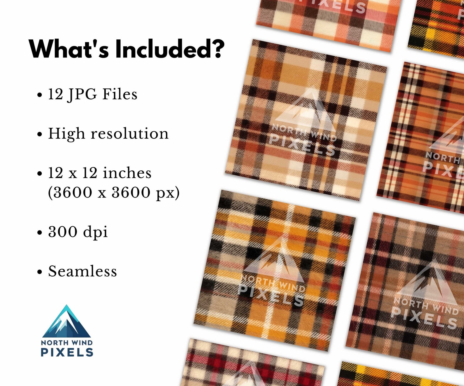 12 Fall Tartans Digital Paper Bundle, Seamless Pattern, 12x12, Orange ...