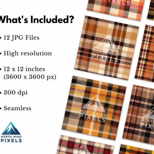 12 Fall Tartans Digital Paper Bundle, Seamless Pattern, 12x12, Orange ...