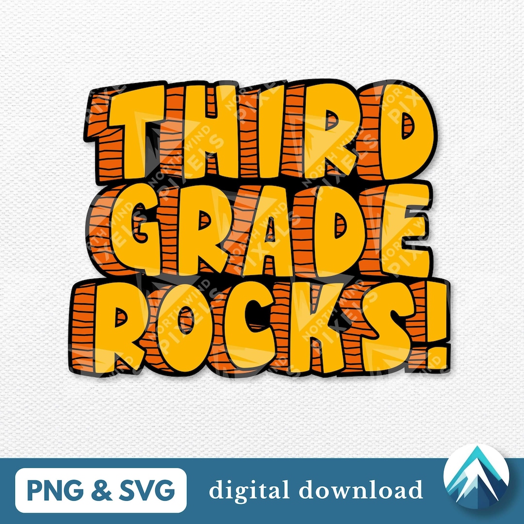 Third Grade Rocks Digital Download, PNG and SVG Files, Stone Age Font ...