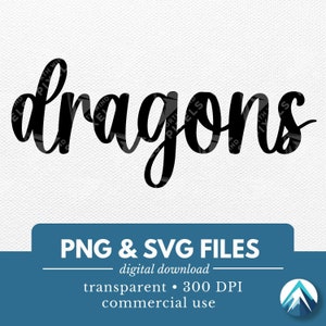 Dragons Digital Download, PNG and SVG Files, Clipart With Transparent Background, Boho Cursive ...