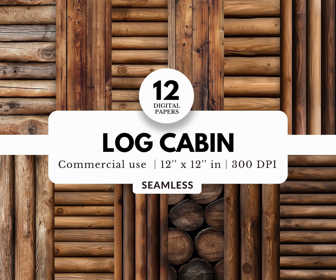 12 Log Cabin Digital Papers, Seamless Pattern, 12x12, Brown Wood Grain Texture, Stacked ...