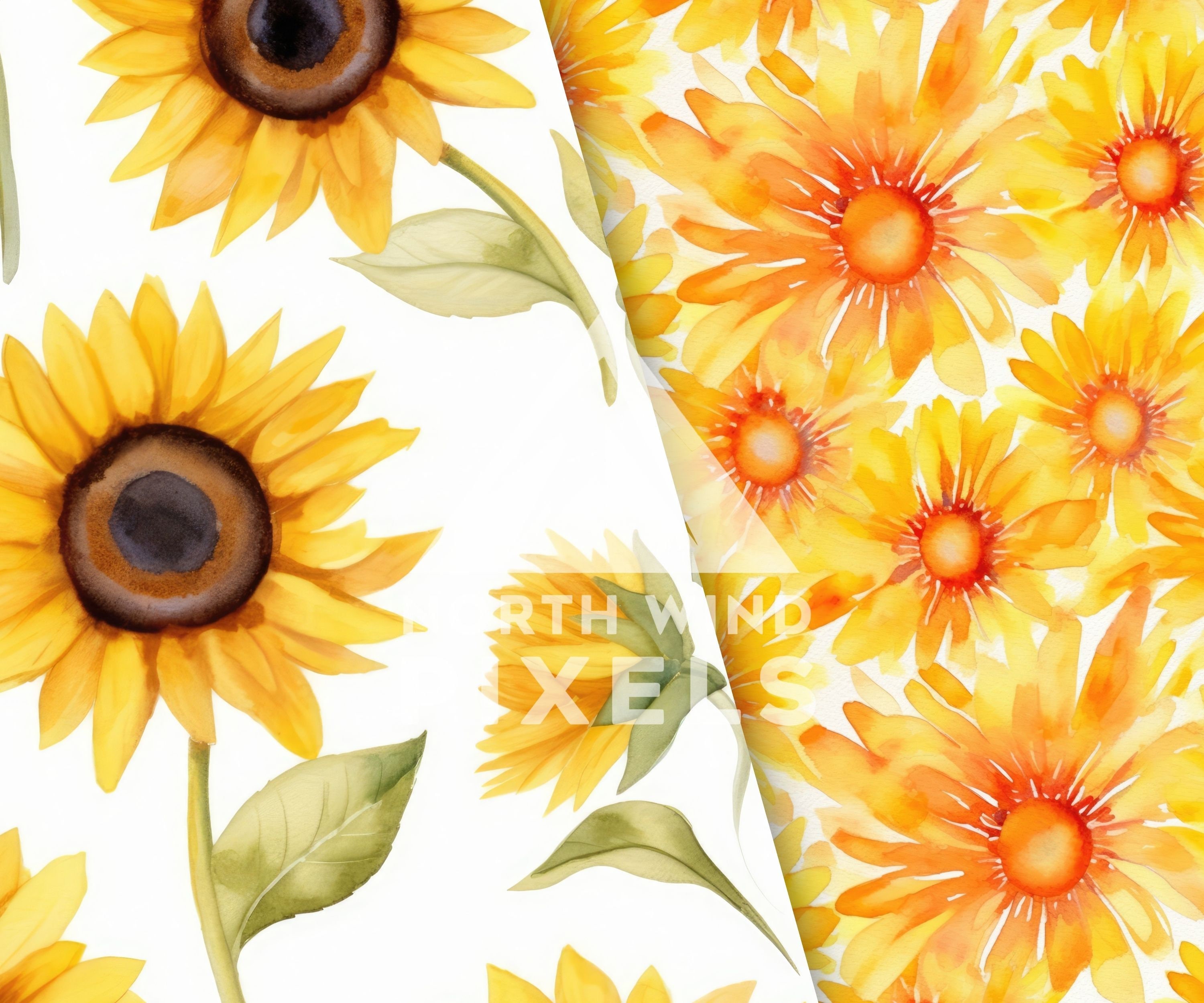 18 Watercolor Sunflowers Digital Papers Seamless Pattern - Etsy