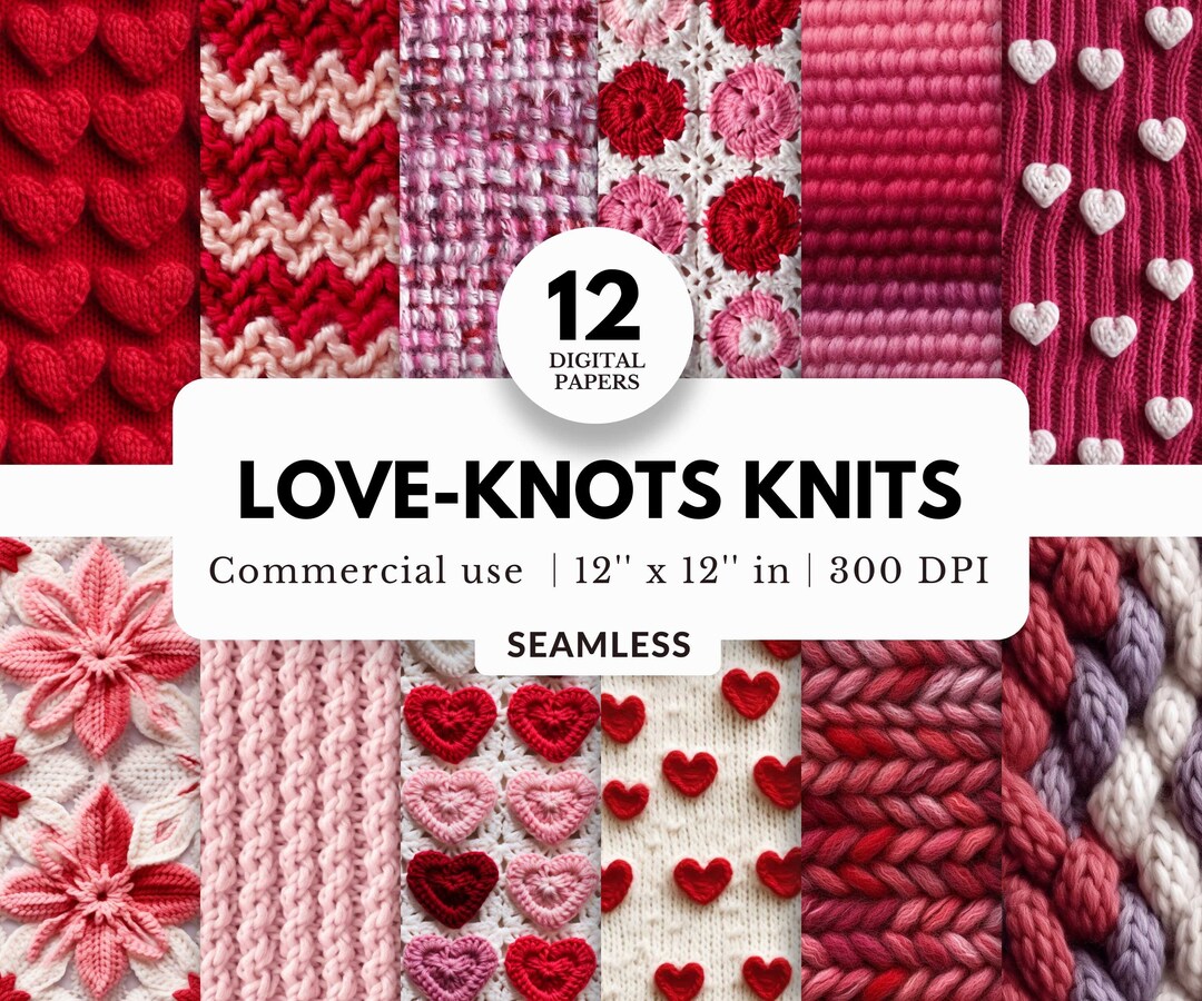 12 Love Knots Knits Digital Papers, Seamless Pattern, 12x12, JPG ...