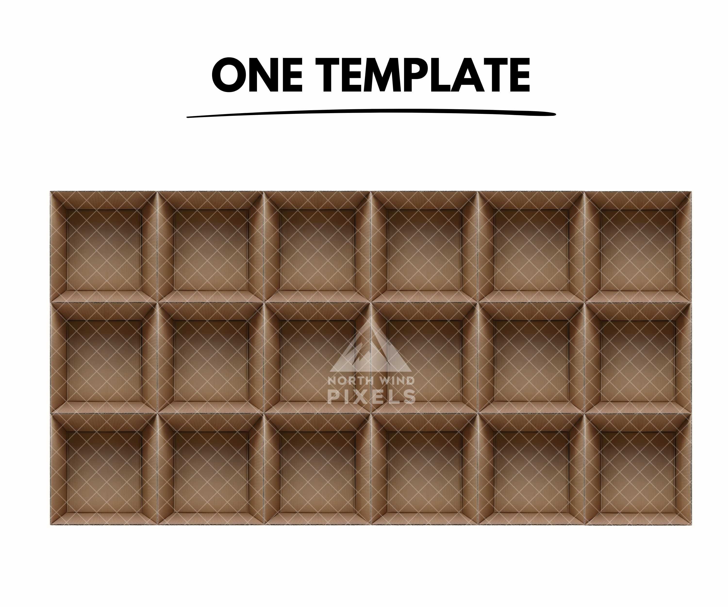 18 Empty Cardboard Box Digital Template, PNG, 6 by 3 Grid, Transparent ...