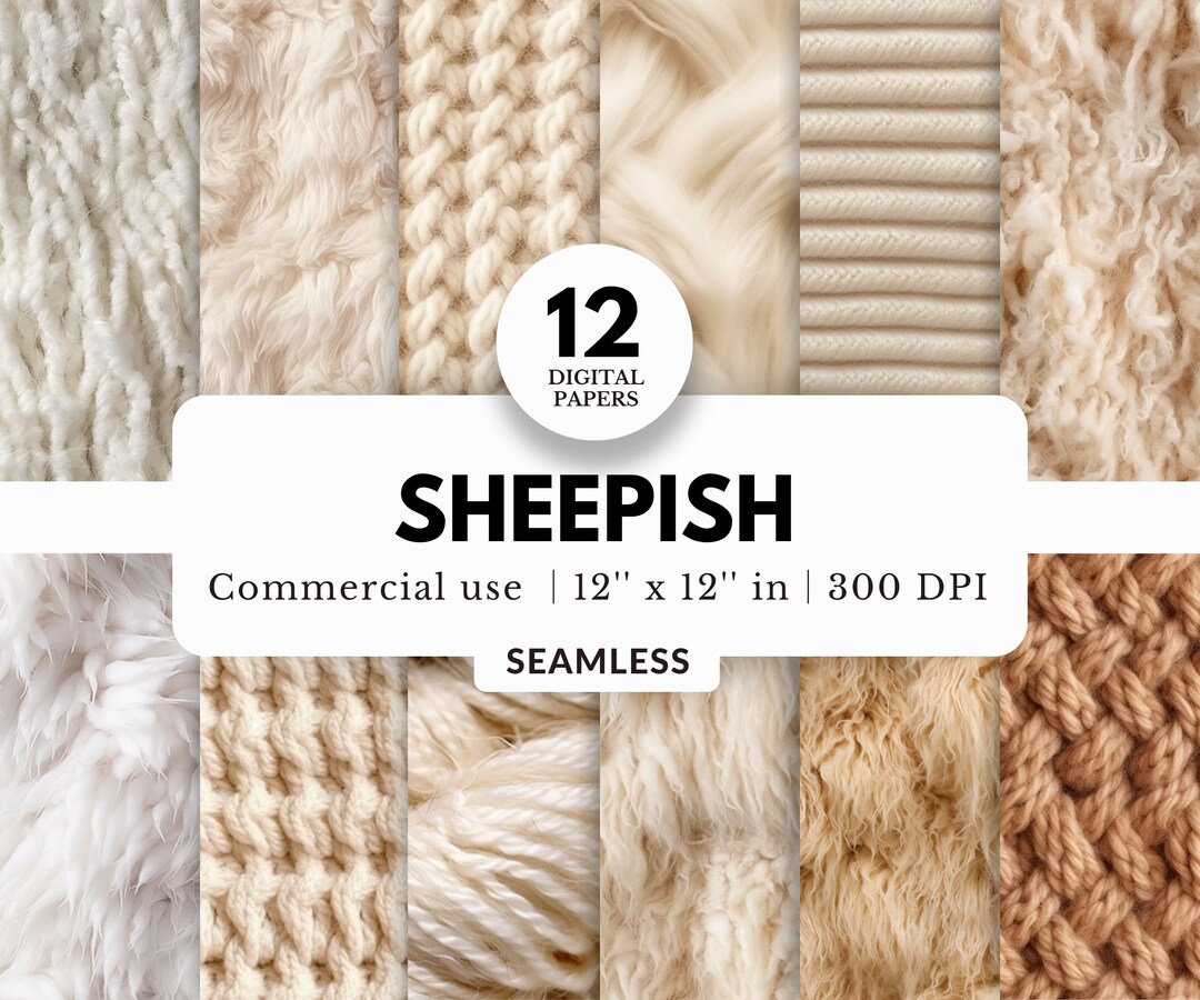 12 Sheep Wool Digital Papers, Seamless Textures, 12x12, JPG Download ...