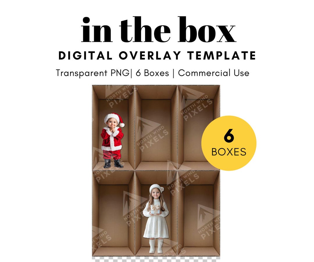 6 Empty Cardboard Box Digital Template With Long Boxes, PNG Grid ...