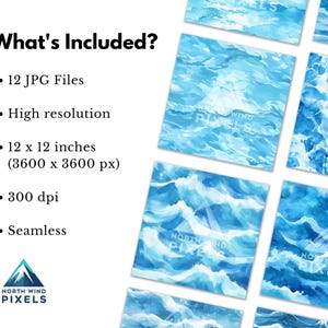 12 Blue Watercolor Waves Digital Paper Bundle, Seamless Patterns, 12x12 ...