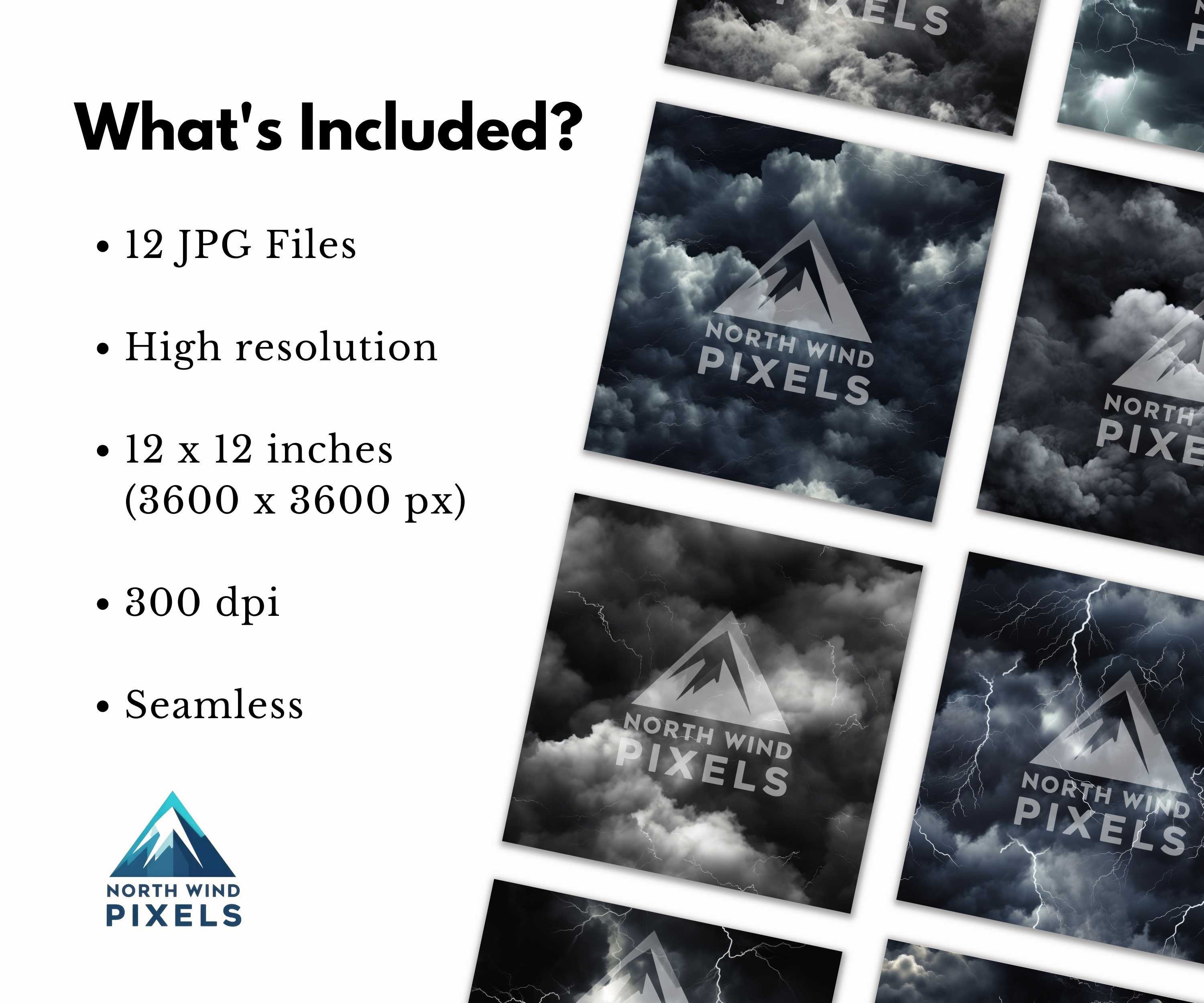 12 Dark and Stormy Digital Papers, Seamless Patterns, 12x12, Black ...