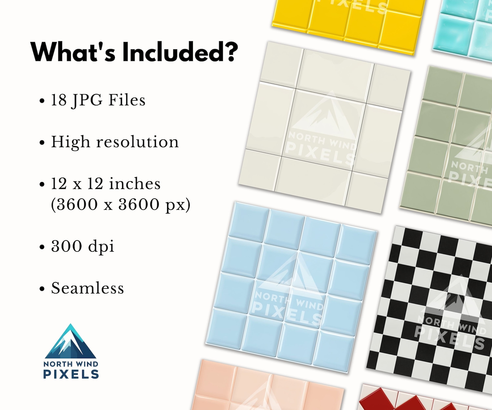 12 Vintage Tile Textures Digital Papers, Repeating Pattern, JPG ...