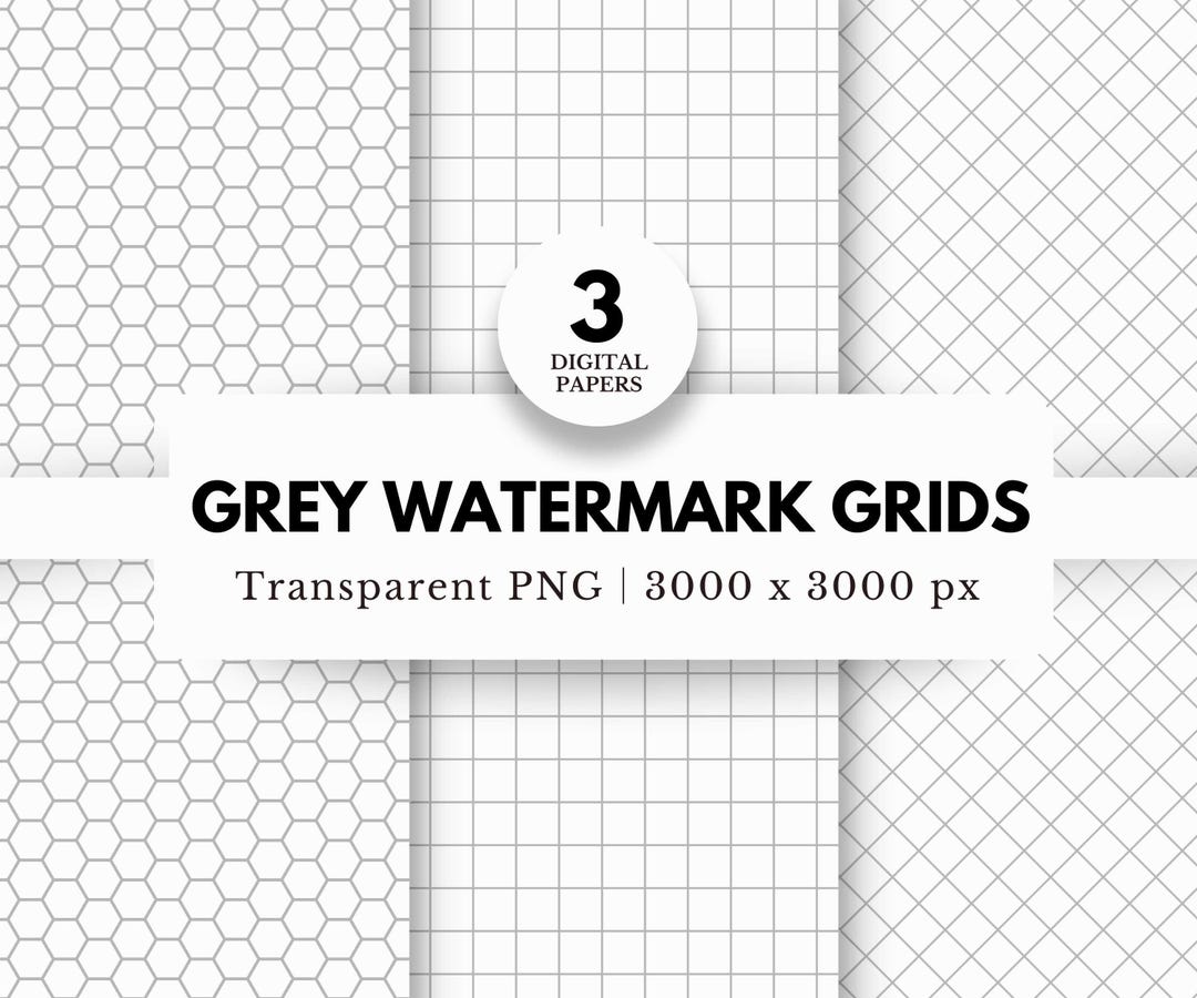 3 Grey Watermark Grids With Transparent Backgrounds, PNG File, Instant ...
