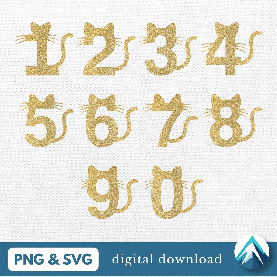 Cat Birthday Number Bundle, PNG and SVG File, Digital Download, Numbers ...