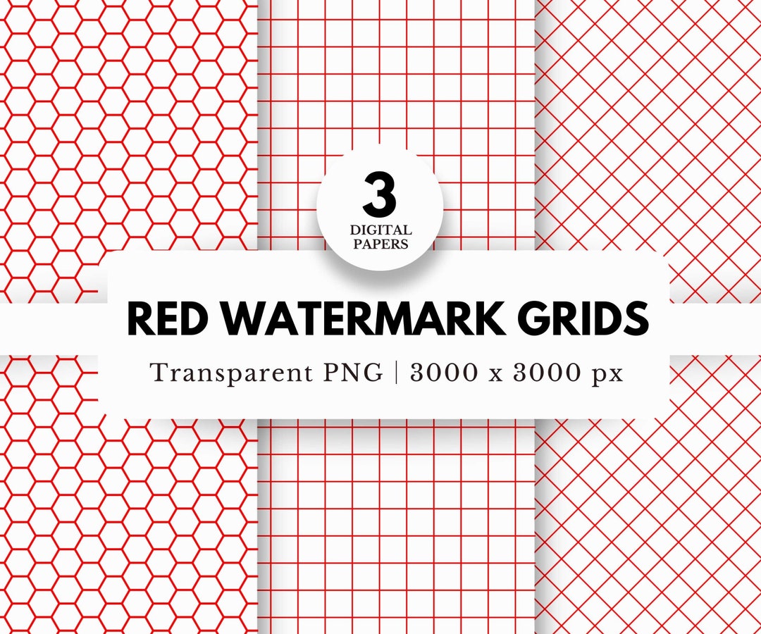 3 Red Watermark Grids With Transparent Backgrounds, PNG Files, Instant ...