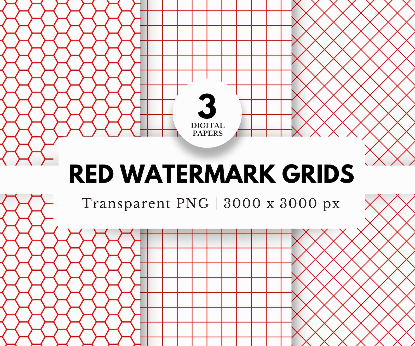 3 Red Watermark Grids With Transparent Backgrounds, PNG Files, Instant ...