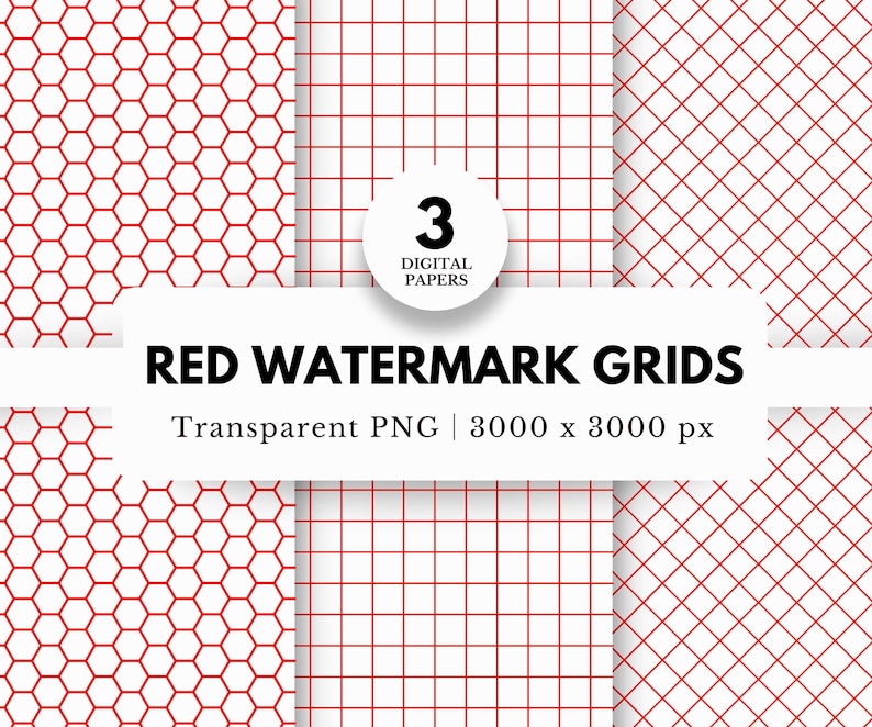3 Red Watermark Grids With Transparent Backgrounds, PNG Files, Instant ...